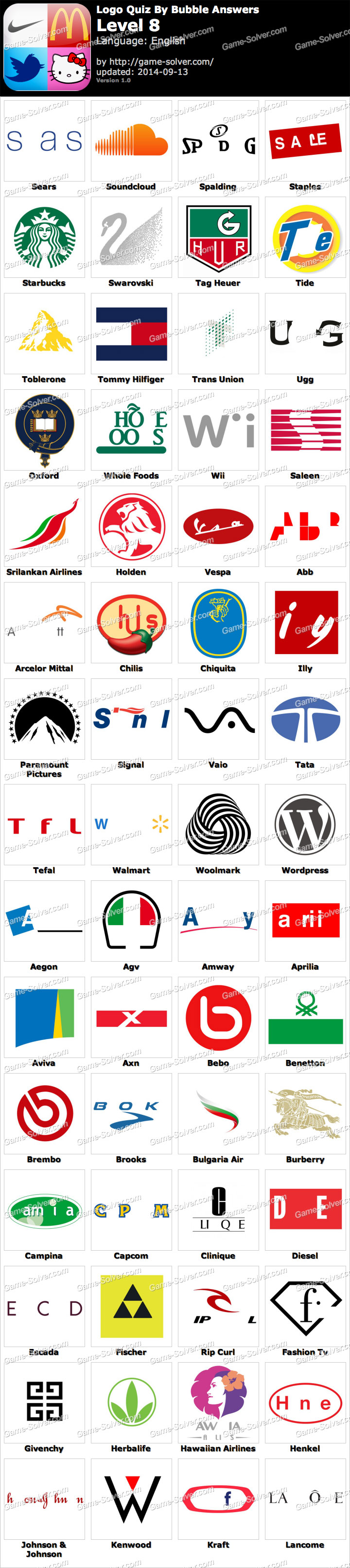 Logo Quiz By Bubble Answers Level 8 Game Solver Logo Quiz By Bubble Answers Level 8 Game Solver