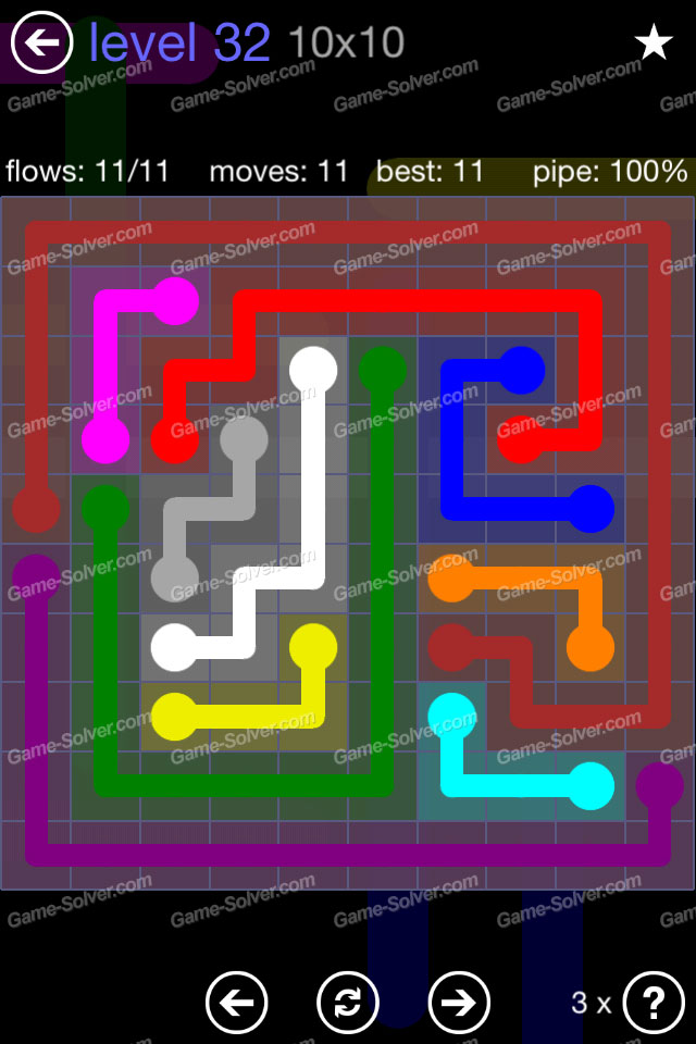 Flow 10x10 Mania Level 32 • Game Solver