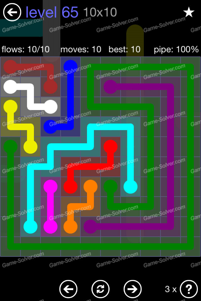 Flow 10x10 Mania Level 65 • Game Solver