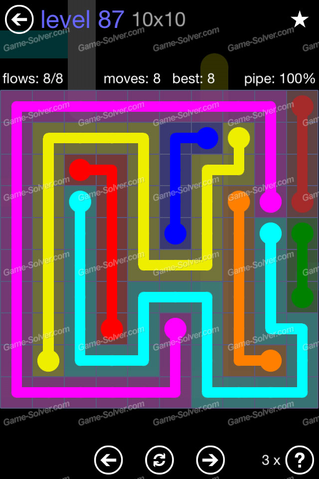 Flow 10x10 Mania Level 87 • Game Solver