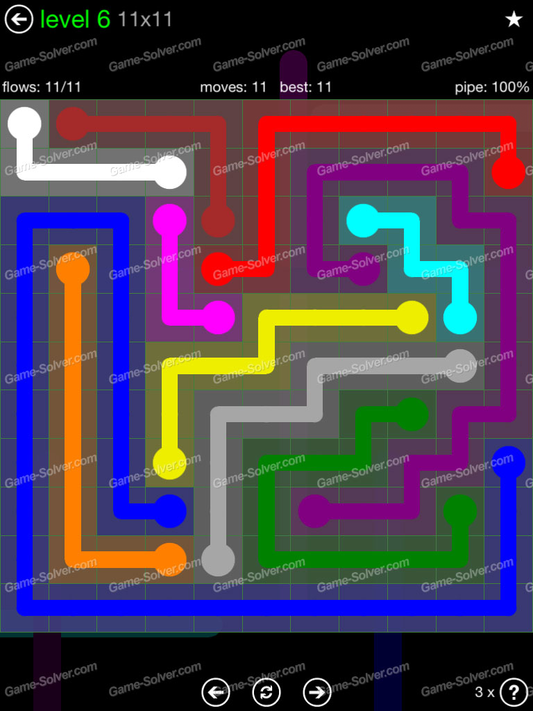 Flow 11x11 Mania Level 6 • Game Solver