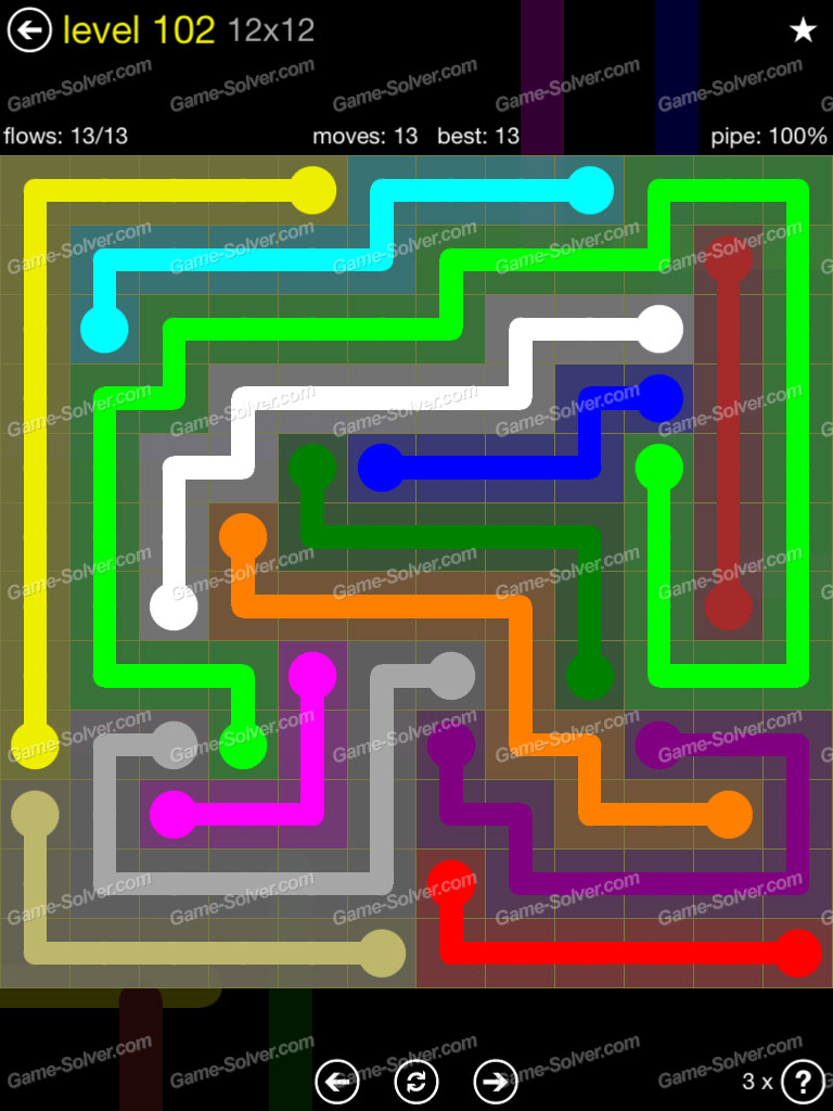 Flow 12x12 Mania Level 102 • Game Solver