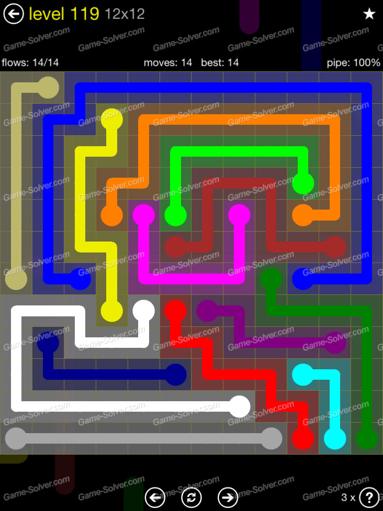 Flow 12x12 Mania Level 119 • Game Solver