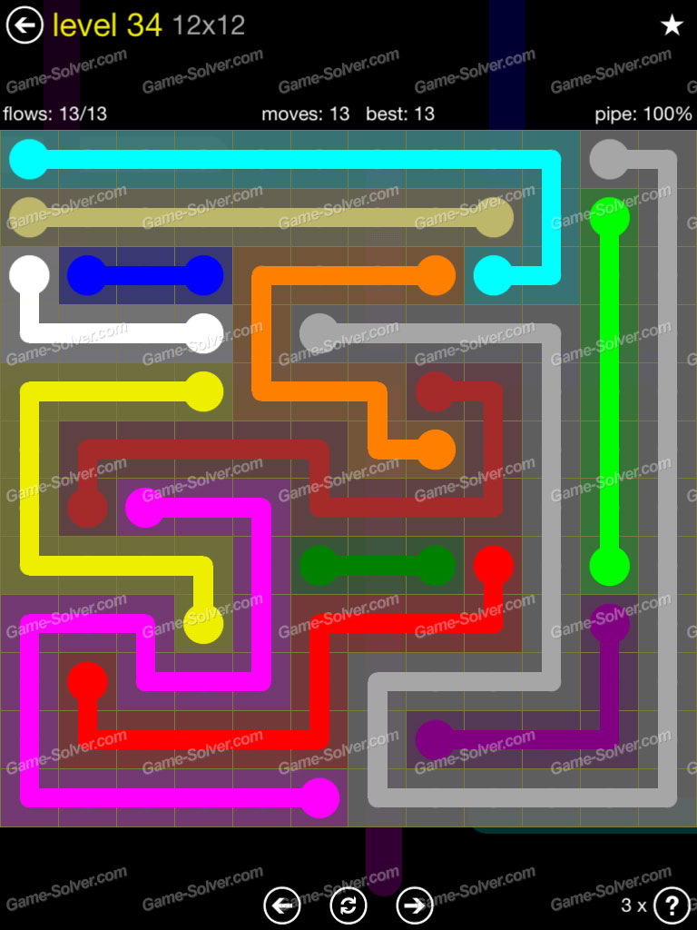 Flow 12x12 Mania Level 34 • Game Solver