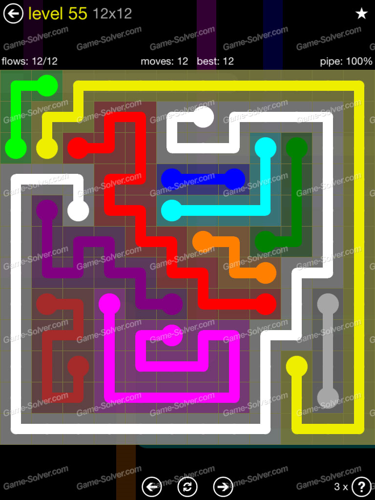 Flow 12x12 Mania Level 55 • Game Solver