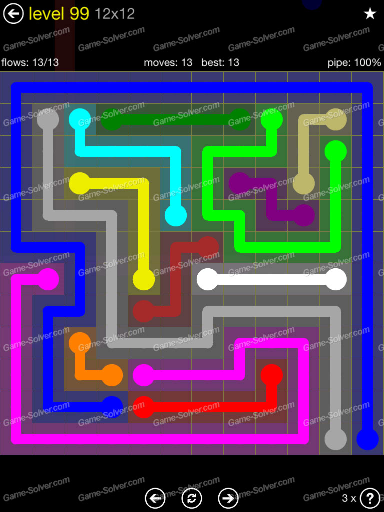 Flow 12x12 Mania Level 99 • Game Solver