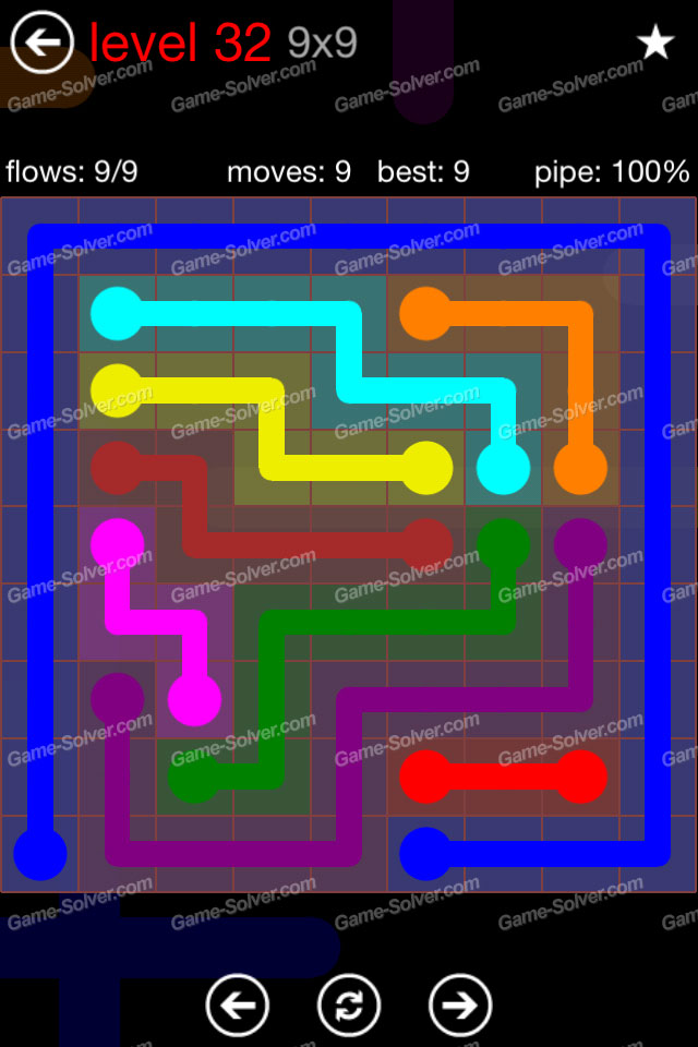 Flow 9x9 Mania Level 32 • Game Solver