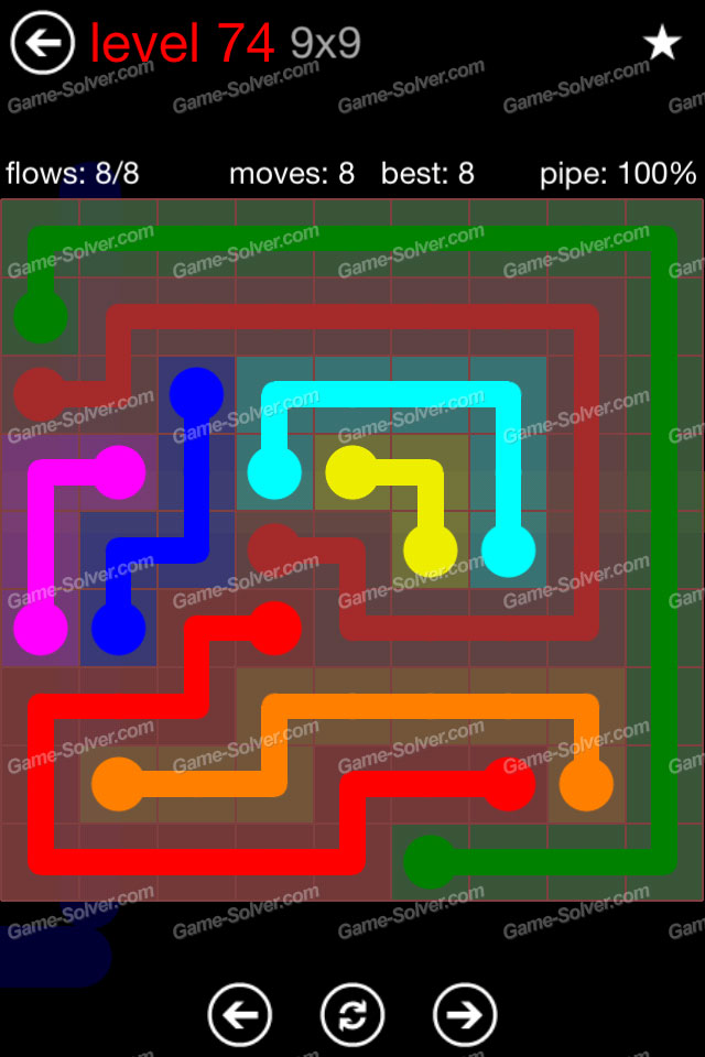 Flow 9x9 Mania Level 74 • Game Solver