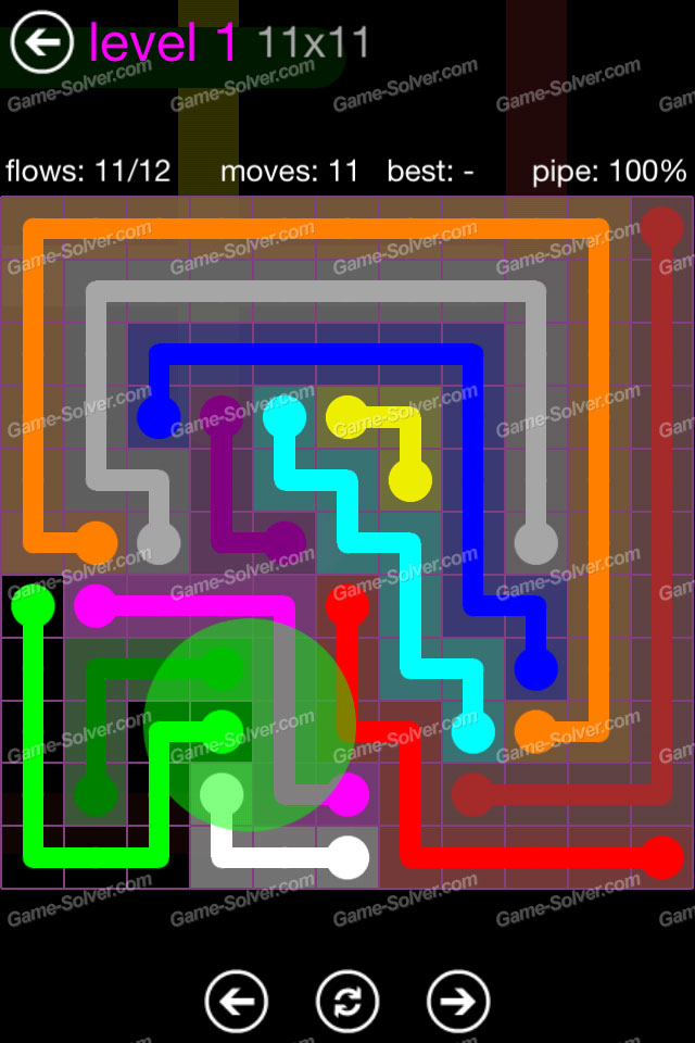 Flow Purple Pack 11x11 Level 1 • Game Solver
