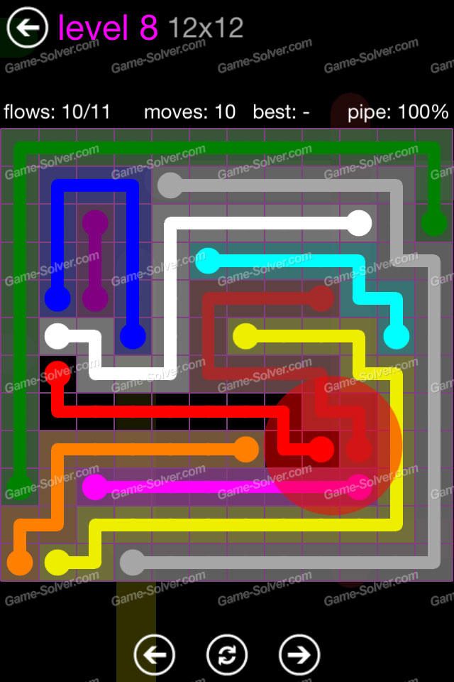 Flow Purple Pack 12x12 Level 8 • Game Solver