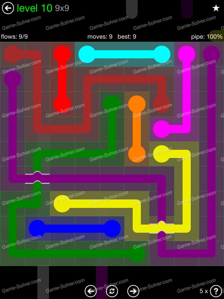 Flow Bridges Classic Pack 9x9 Level 10 • Game Solver