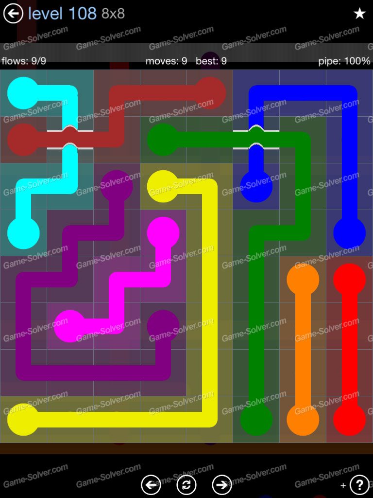 Flow Bridges Rainbow Pack Level 108 • Game Solver