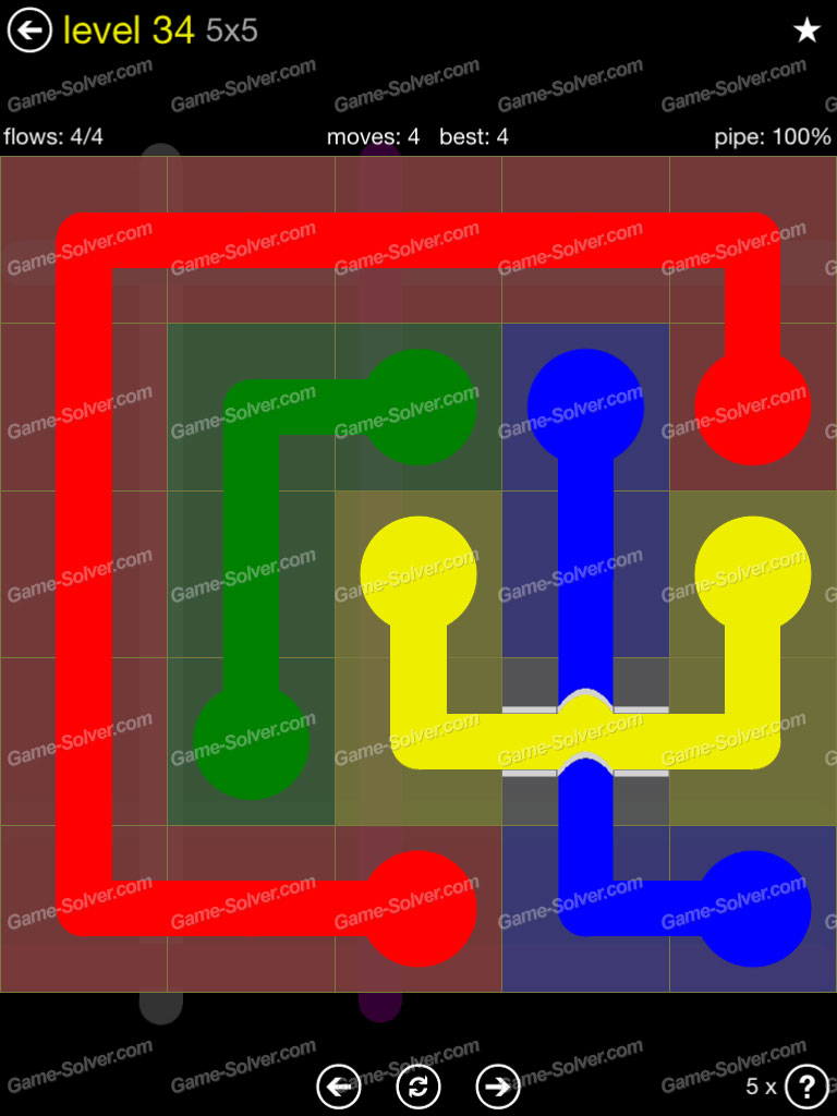 Flow Bridges Starter Pack 5x5 Level 34 • Game Solver