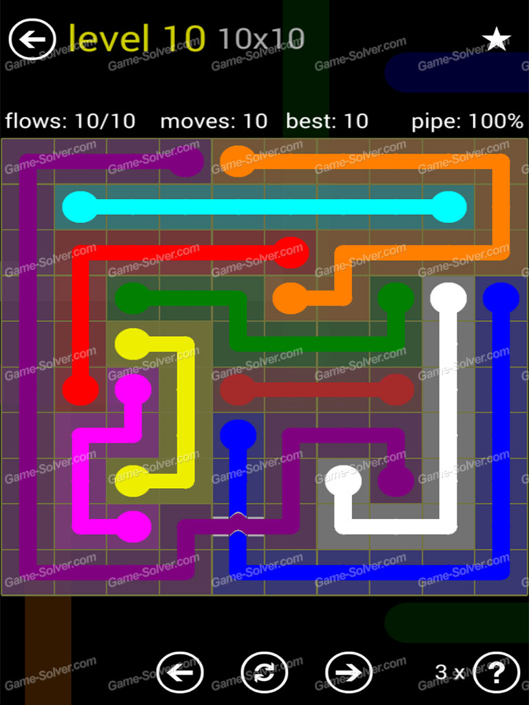Flow Bridges Yellow Pack 10x10 Level 10 • Game Solver