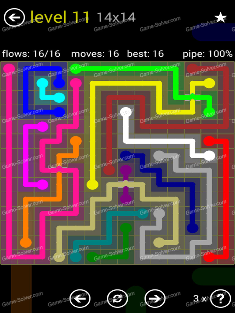 Flow Bridges Yellow Pack 14x14 Level 11 • Game Solver