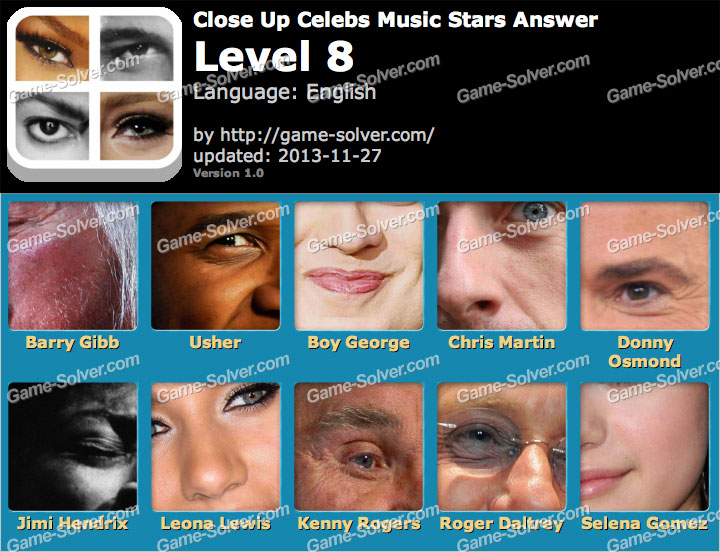 Close Up Celebs Music Star Edition Level 8 • Game Solver
