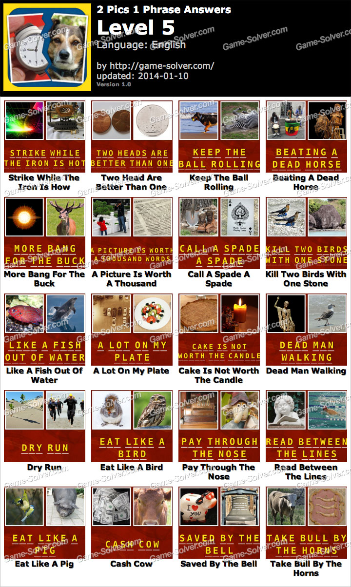 2 Pics 1 Phrase Level 5 • Game Solver