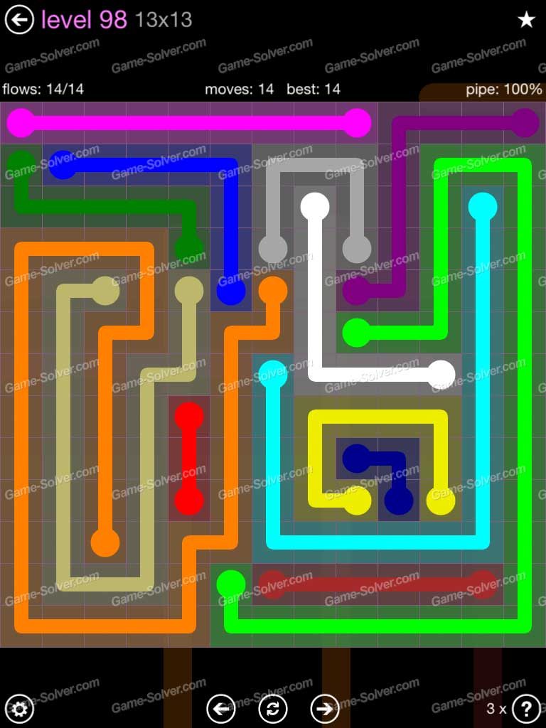 Flow 13x13 Mania Level 98 • Game Solver