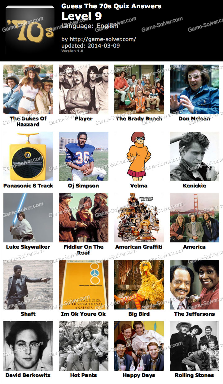 Guess The 70s Quiz Level 9 • Game Solver