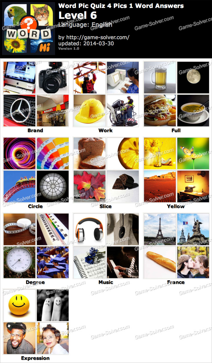 Word Pic Quiz 4 Pics 1 Word Level 6 Game Solver