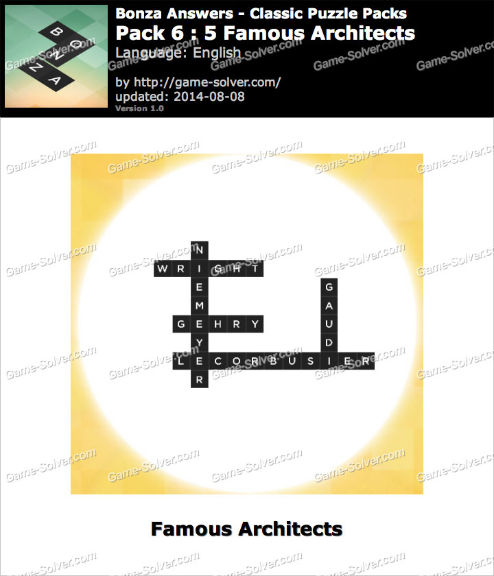 Bonza Answers Classic Puzzle Pack 6 5 Famous Architects • Game Solver