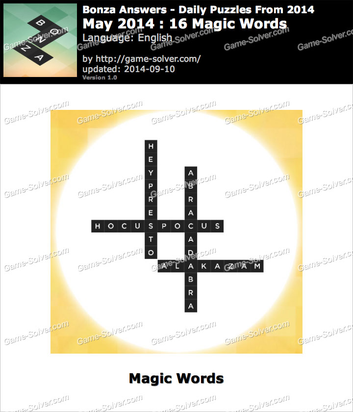 Bonza Answers May 2014 16 Magic Words Game Solver bonza-answers-may-2014-16-magic-words-game-solver
