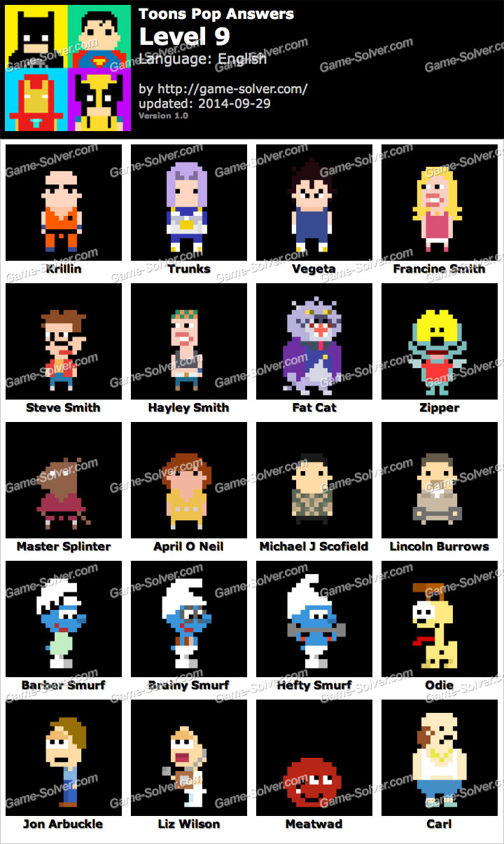 Toons Pop Level 9 • Game Solver