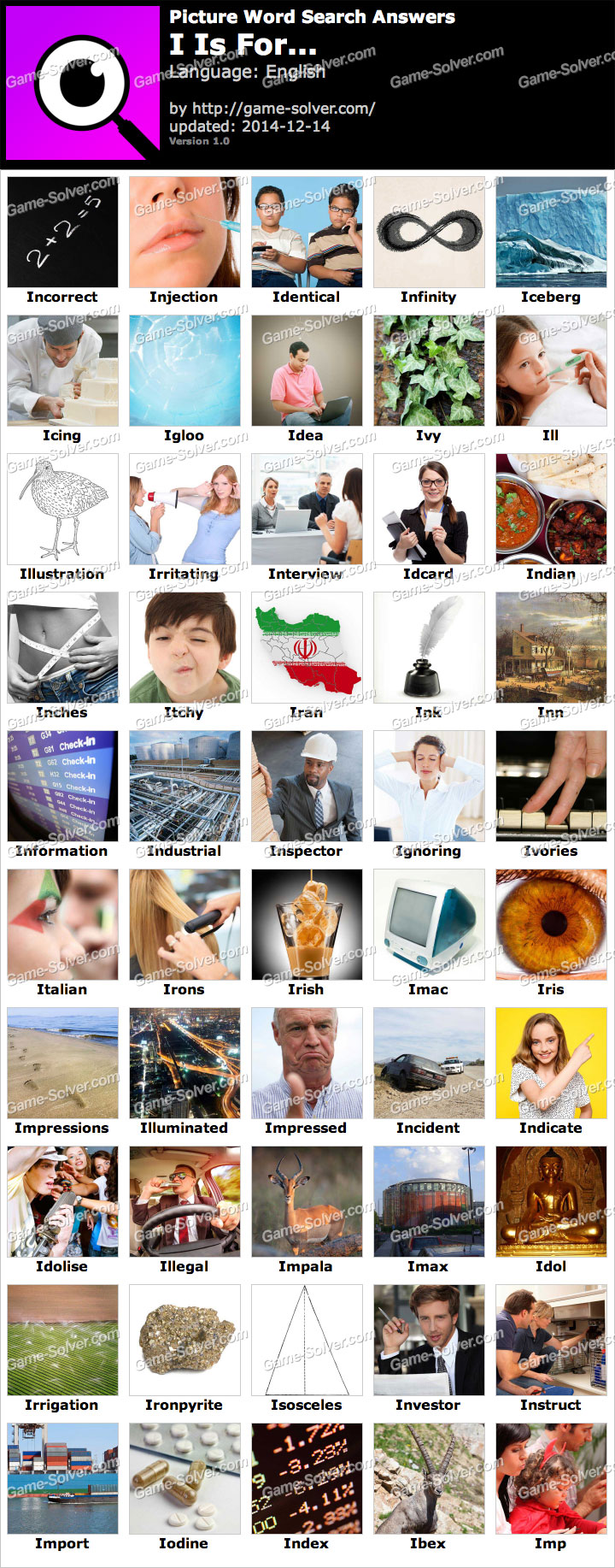 Picture Word Search I is for... Answers • Game Solver