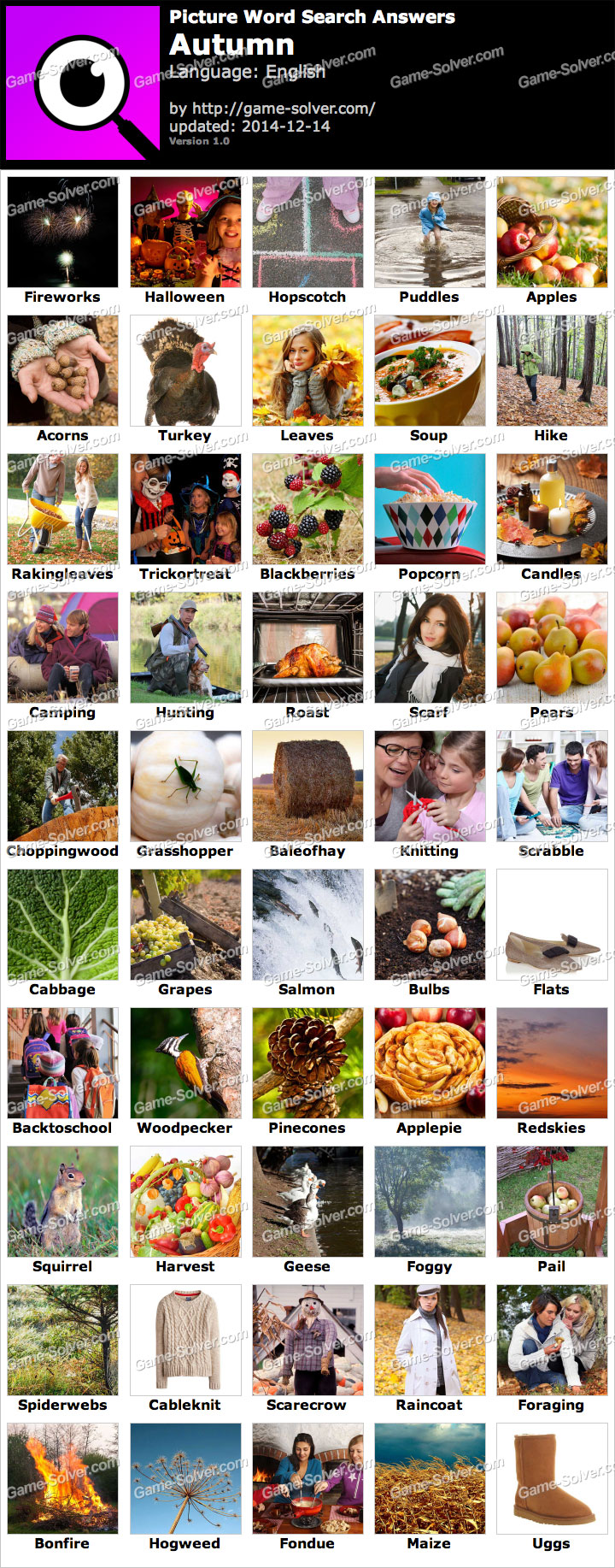 Picture Word Search Autumn Answers • Game Solver