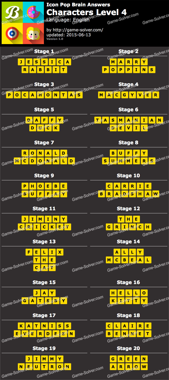 Icon Pop Brain Characters Level 4 • Game Solver