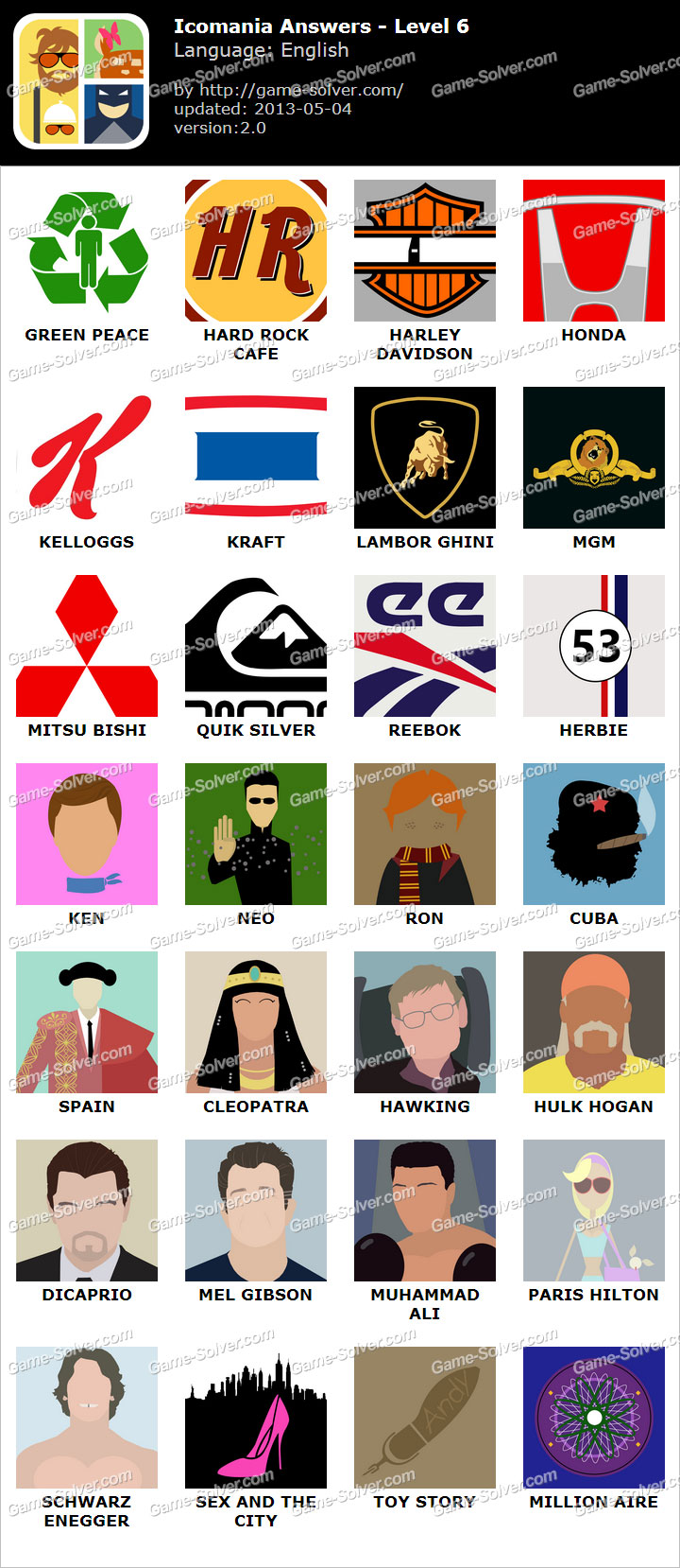 Icomania Answers Level 6 • Game Solver