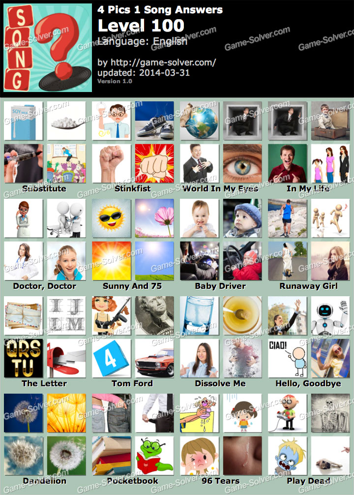 4 Pics 1 Song Level 100 • Game Solver