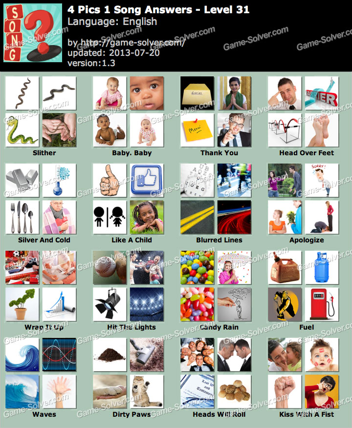 4 Pics 1 Song Level 31 • Game Solver
