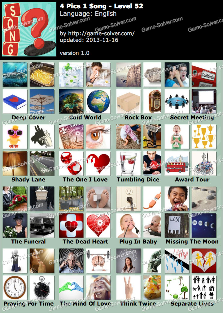 4 Pics 1 Song Level 52 • Game Solver