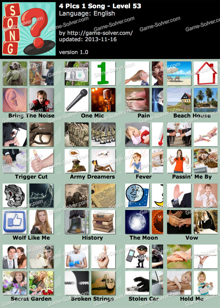 4 Pics 1 Song Level 53 • Game Solver
