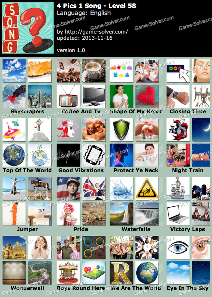 4 Pics 1 Song Level 58 • Game Solver