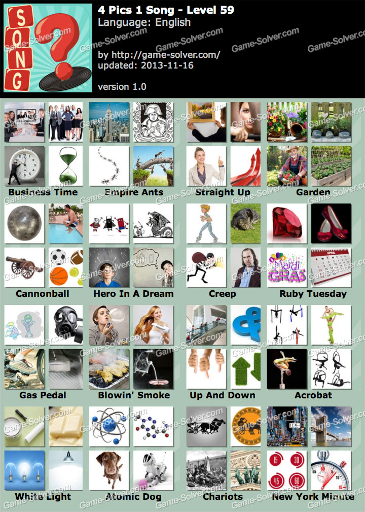 4 Pics 1 Song Level 59 • Game Solver