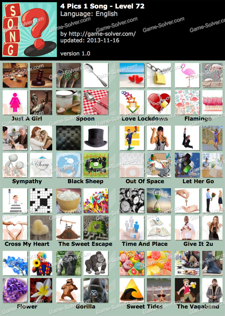 4 Pics 1 Song Level 72 • Game Solver