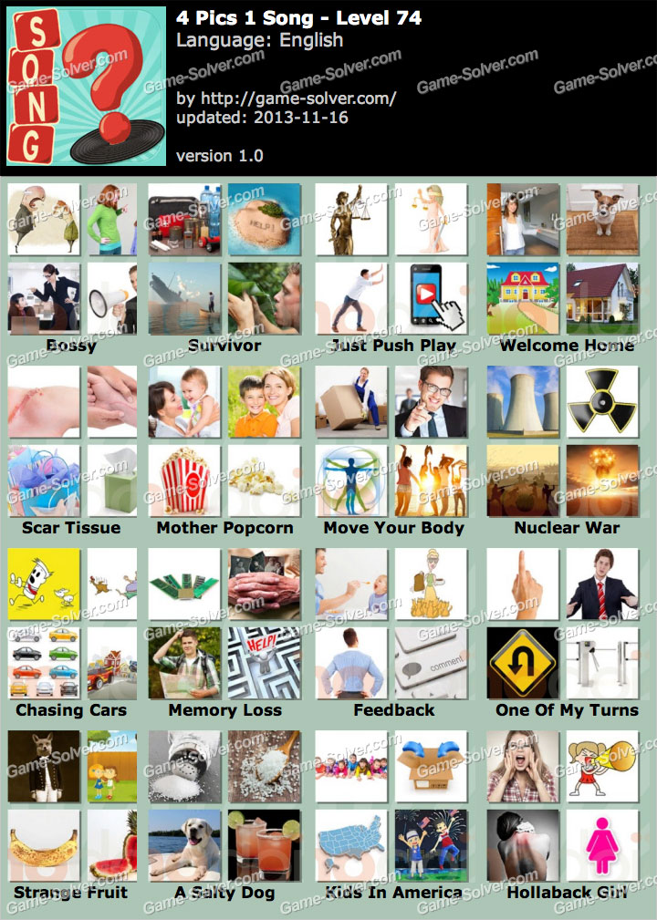 4 Pics 1 Song Level 74 • Game Solver