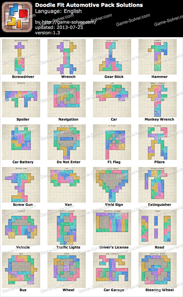 Doodle Fit Automotive Pack Solutions • Game Solver