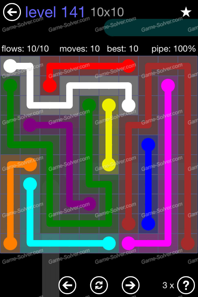 Flow 10x10 Mania Level 141 • Game Solver