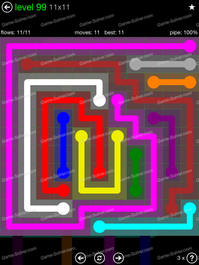 Flow 11x11 Mania Level 100 • Game Solver