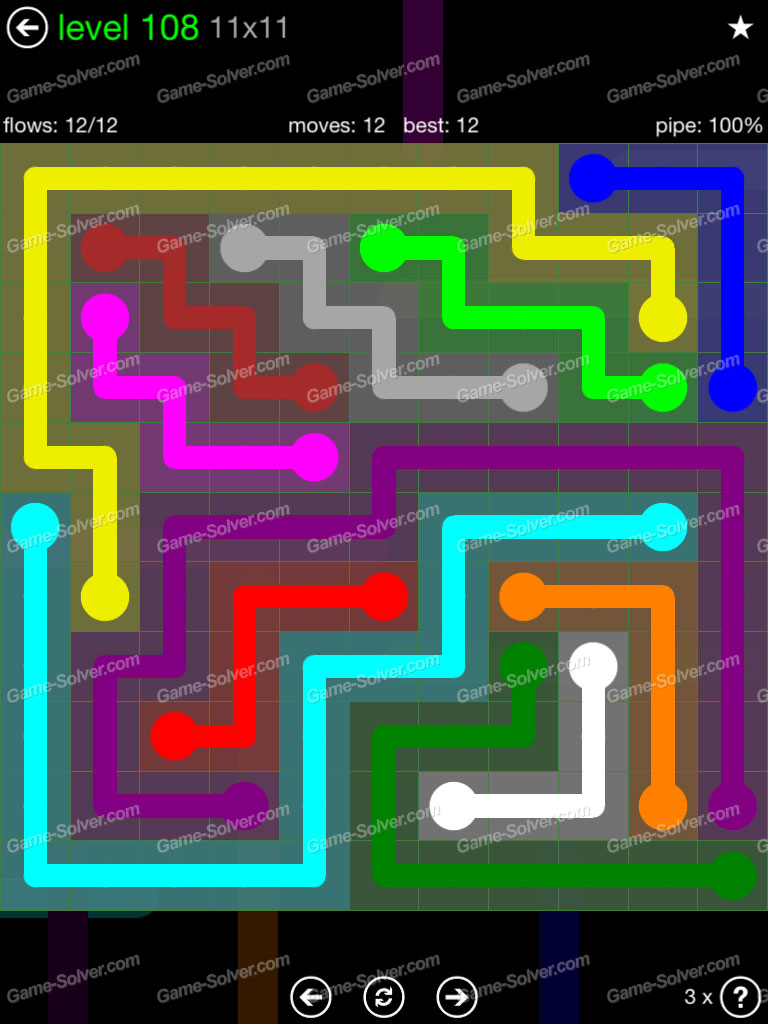 Flow 11x11 Mania Level 109 • Game Solver