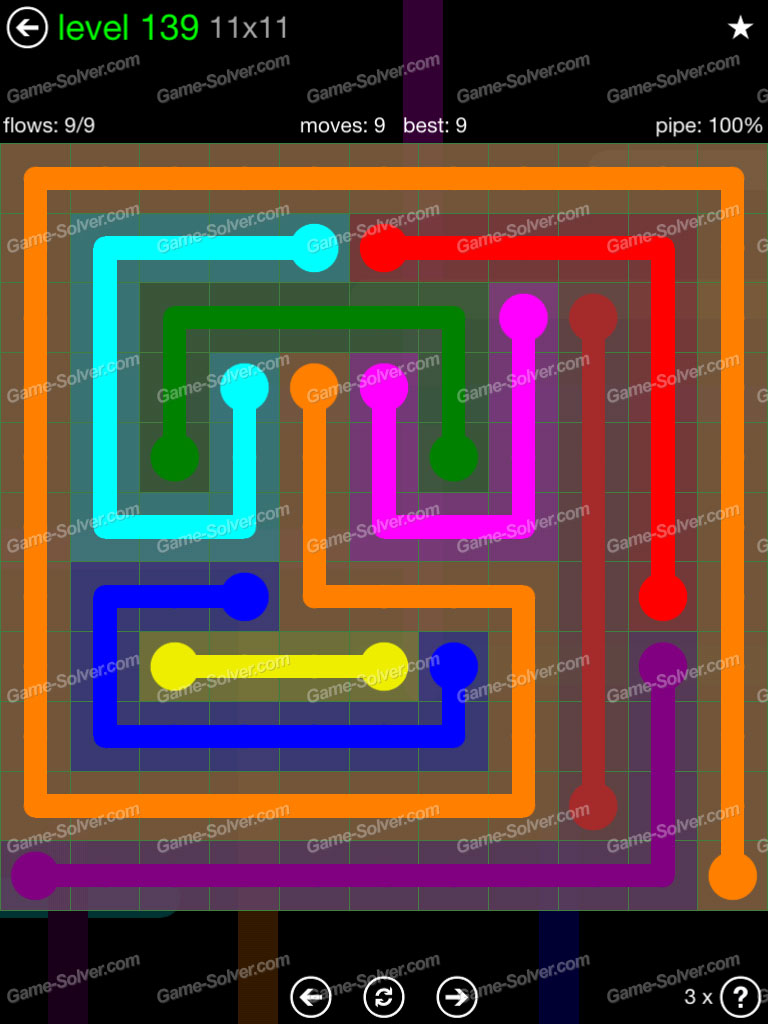 Flow 11x11 Mania Level 139 • Game Solver