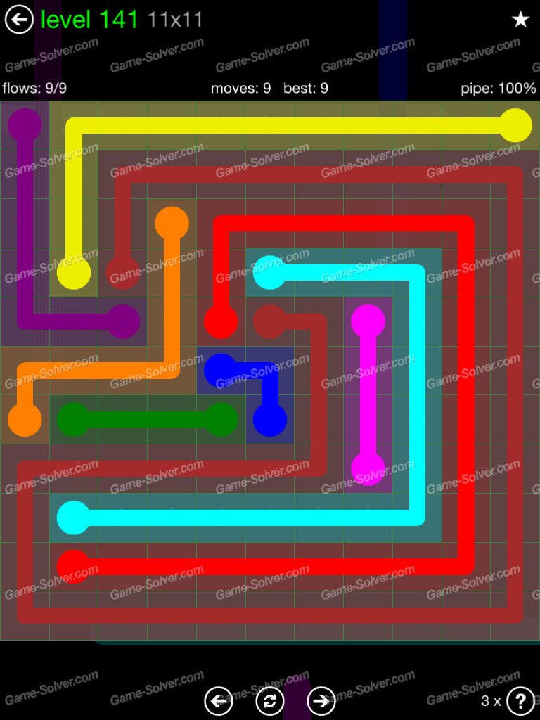 Flow 11x11 Mania Level 141 • Game Solver