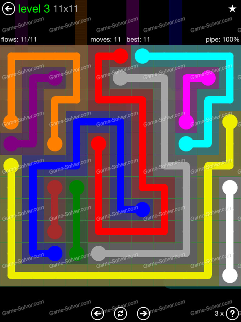 Flow 11x11 Mania Level 3 • Game Solver