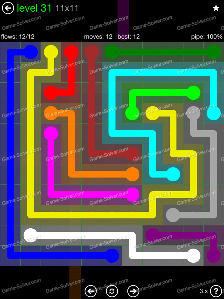 Flow 11x11 Mania Level 32 • Game Solver