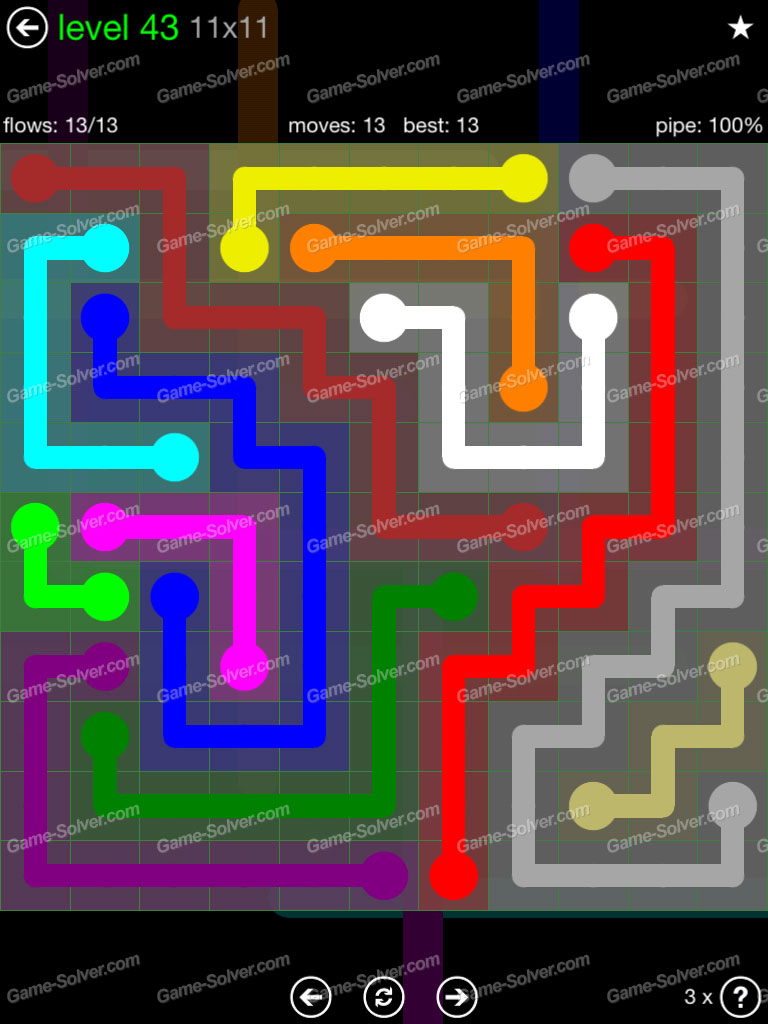 Flow 11x11 Mania Level 44 • Game Solver