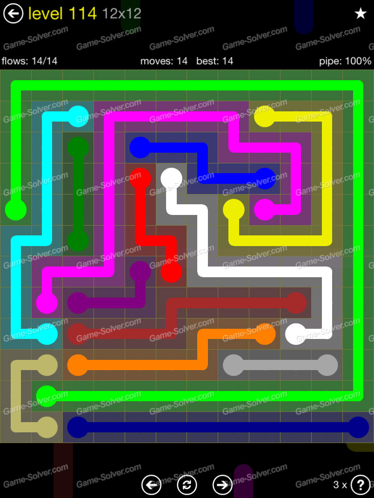 Flow 12x12 Mania Level 114 • Game Solver