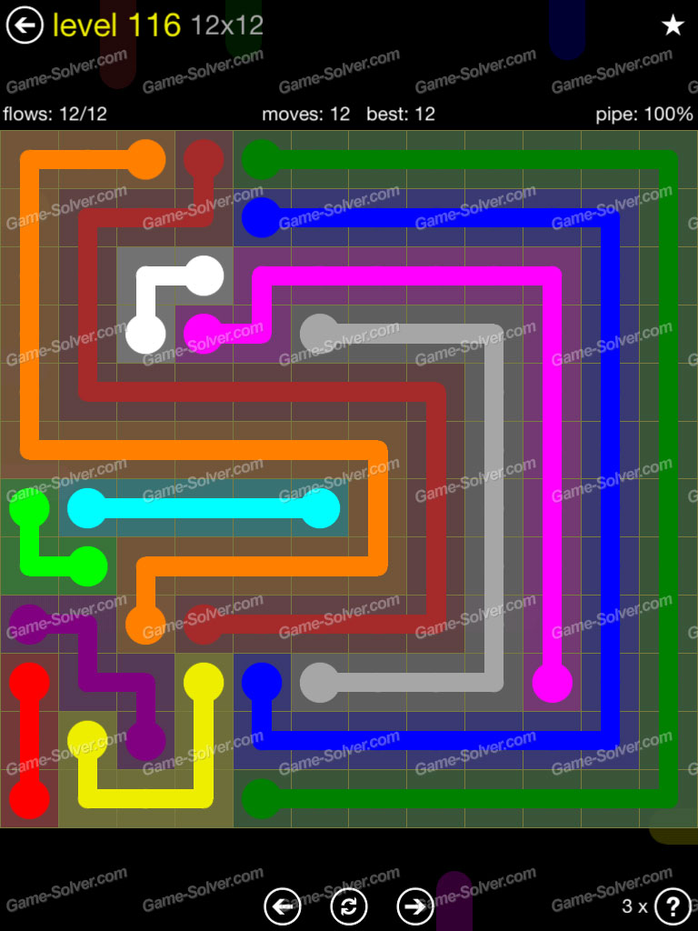 Flow 12x12 Mania Level 116 • Game Solver